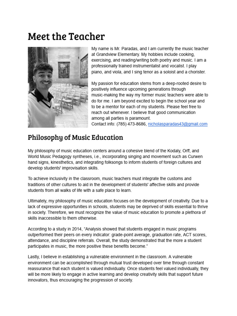 Introductory Letter | PDF | Music Education | Teachers