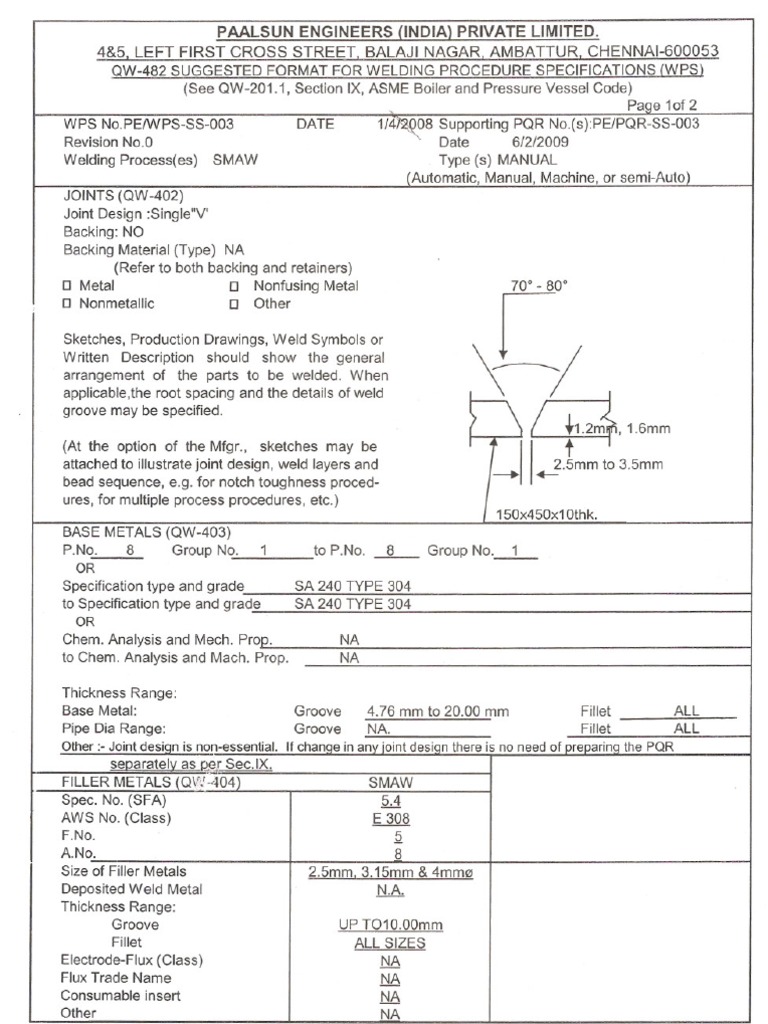Asme Welding Procedure Forms SMAW Fillet AWS%20D1.1 | Welding