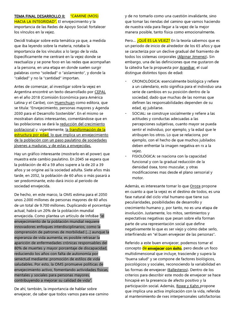 Tema Final Desarrollo Ii | PDF | Vejez | Adultos