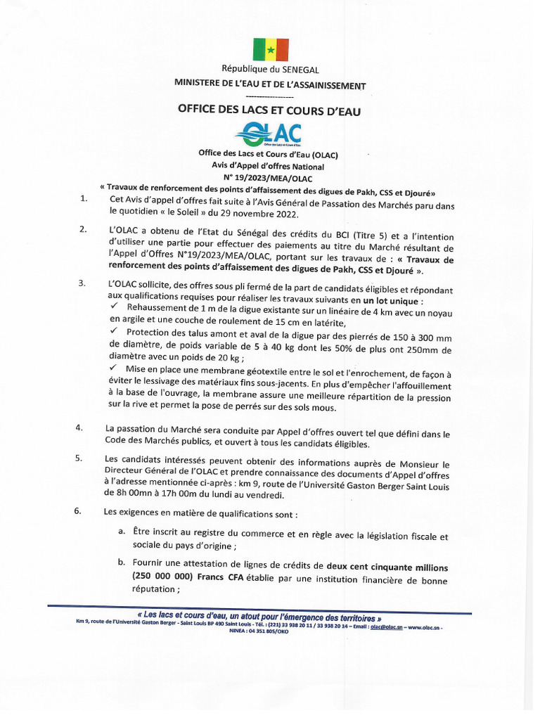 Avis Dappel Doffres Travaux de Renforcement Des Points Daffaissements ...