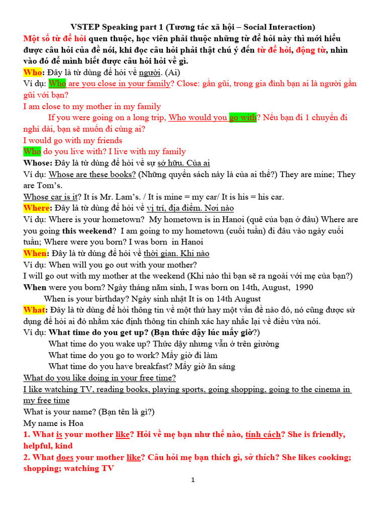 1.speaking Part 1 - B1 | PDF