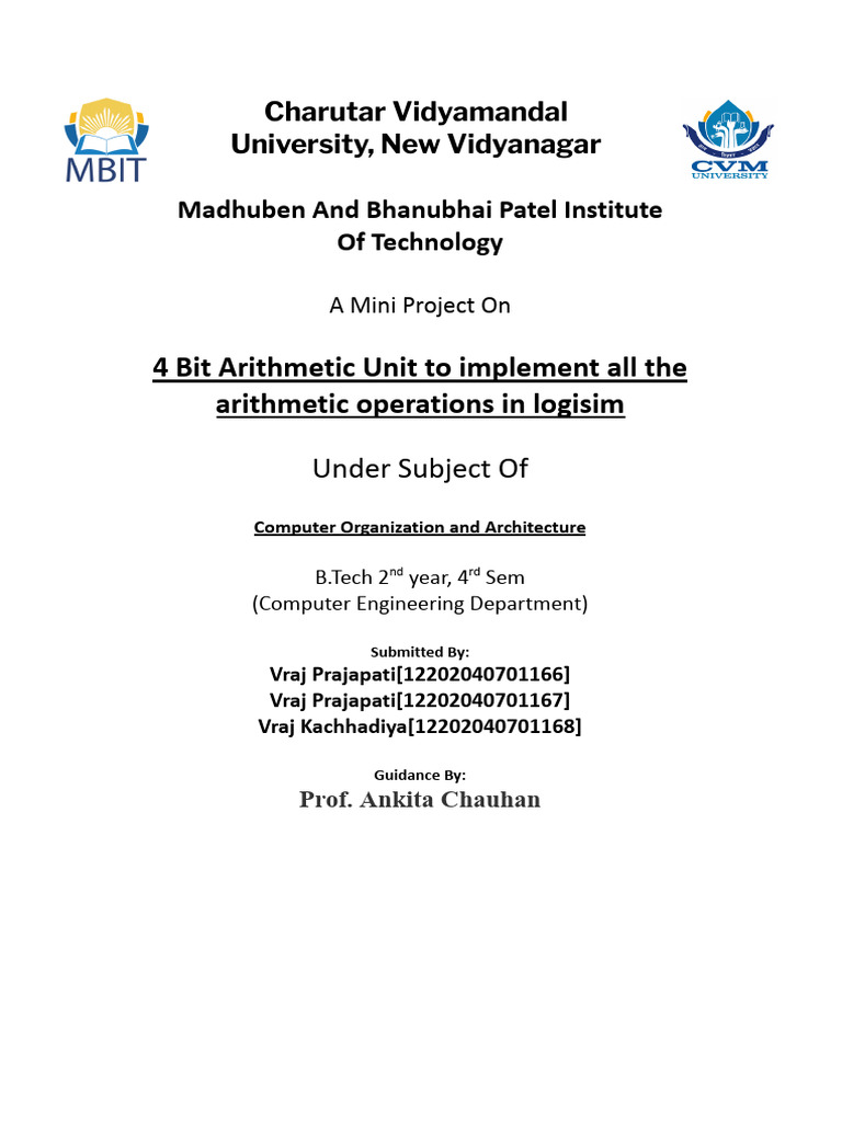4 bit ALU(COA) | PDF | Subtraction | Digital Electronics