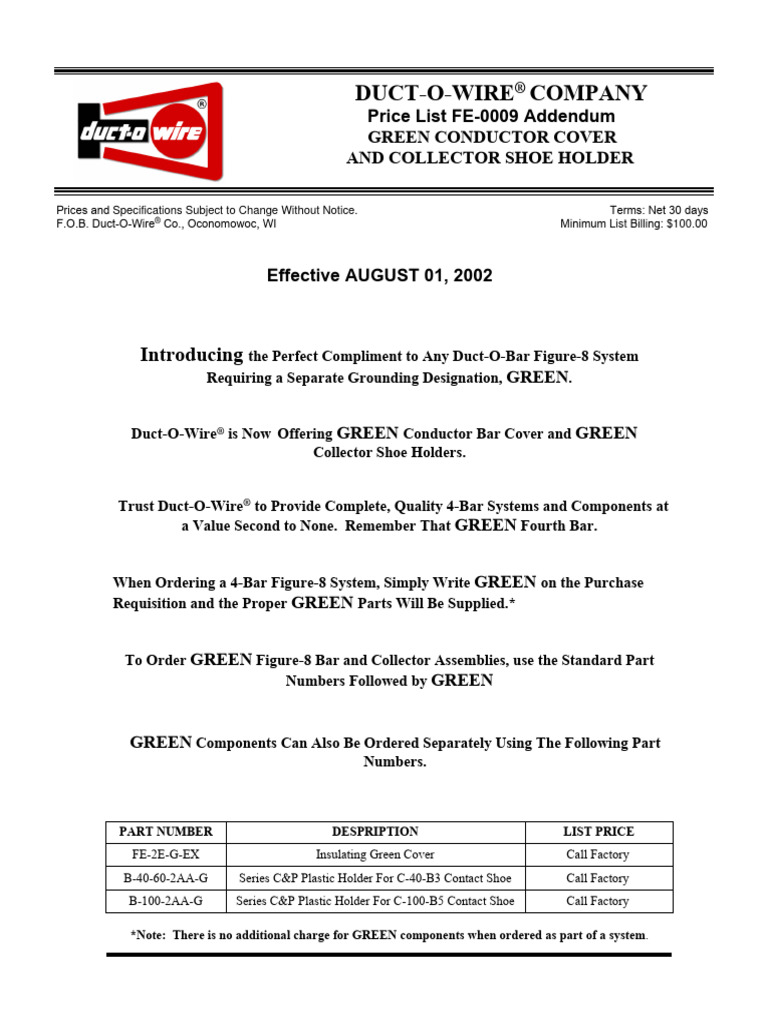 Installation Green Cover Addendum Conductor Bar Systems | PDF
