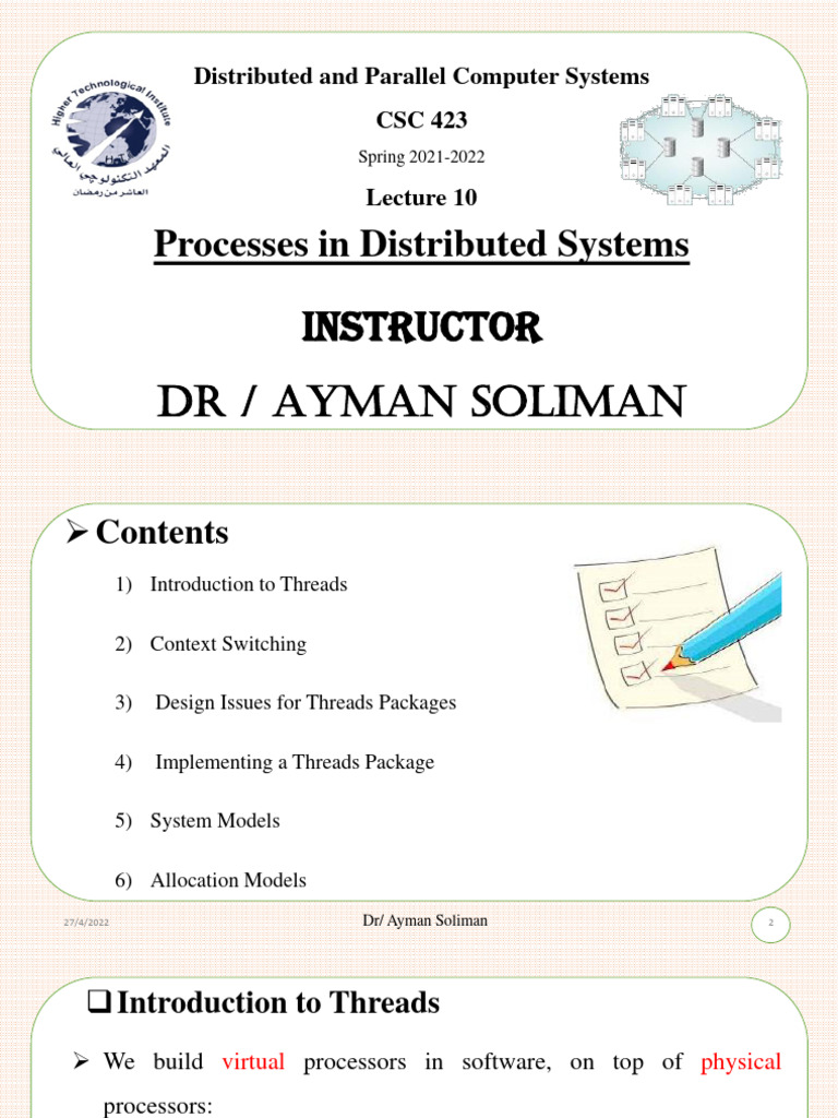 CSC423 - Lec10 - Distributed and Parallel ComputerSystems | PDF | Thread (Computing) | Process ...