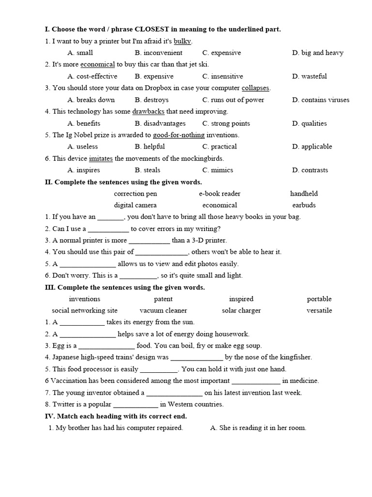 Unit-5-Vocabulary-Exercises | PDF | Invention | Printer (Computing)