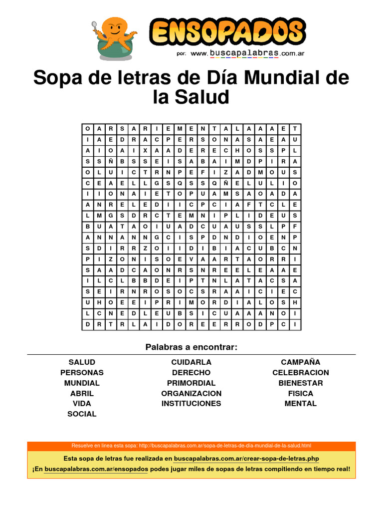Sopa de Letras de Día Mundial de La Salud | PDF