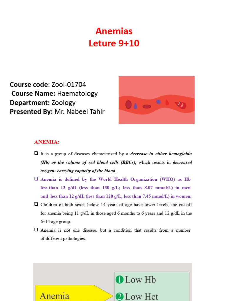 Haematology Lecture 9+10 | PDF | Anemia | Clinical Pathology