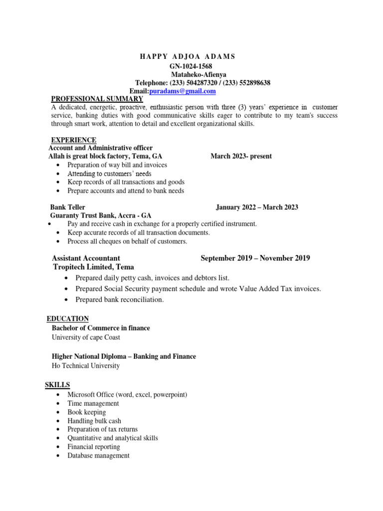 Happy. Adjoa - Adams.cv.a | PDF