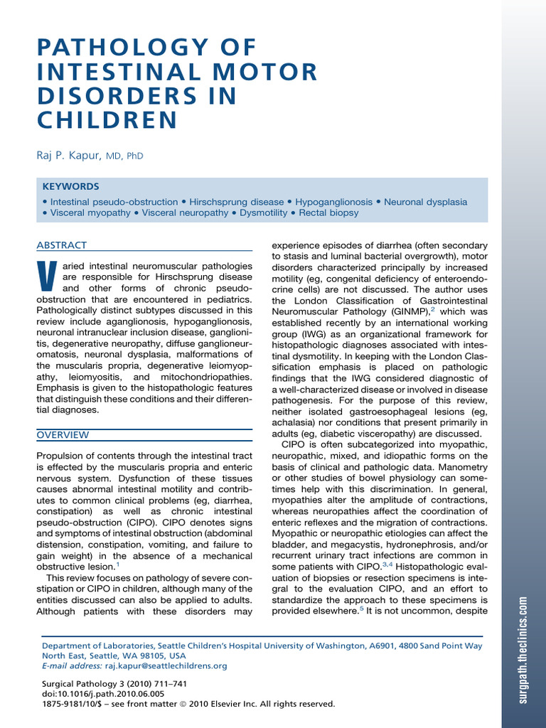 Pathology of Intestinal Motor Disorders | PDF | Diseases And Disorders ...