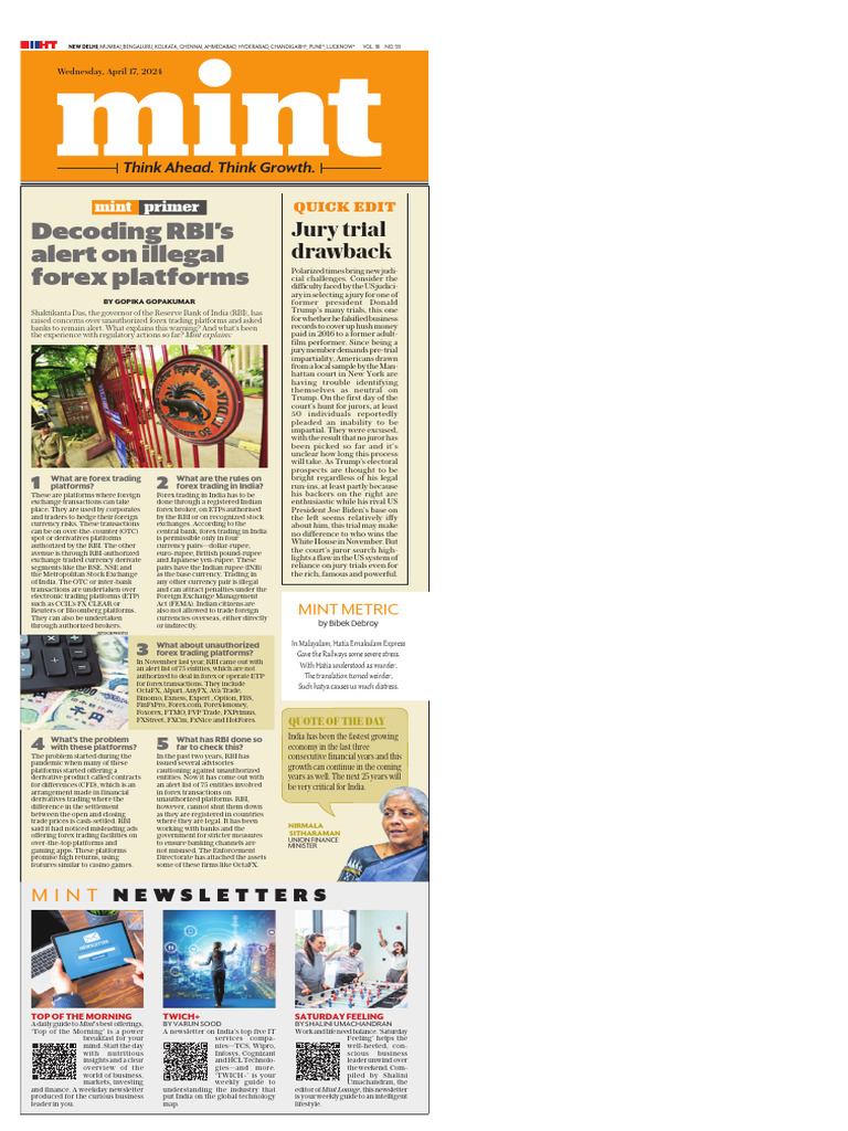 Mint Delhi 17-04-2024 | PDF | Foreign Exchange Market | Reserve Bank Of ...