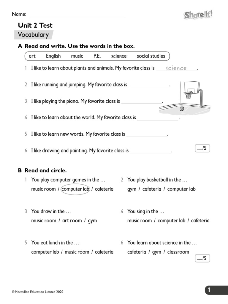 Unit 2 Test: Vocabulary & Grammar | PDF | Phonics | Learning