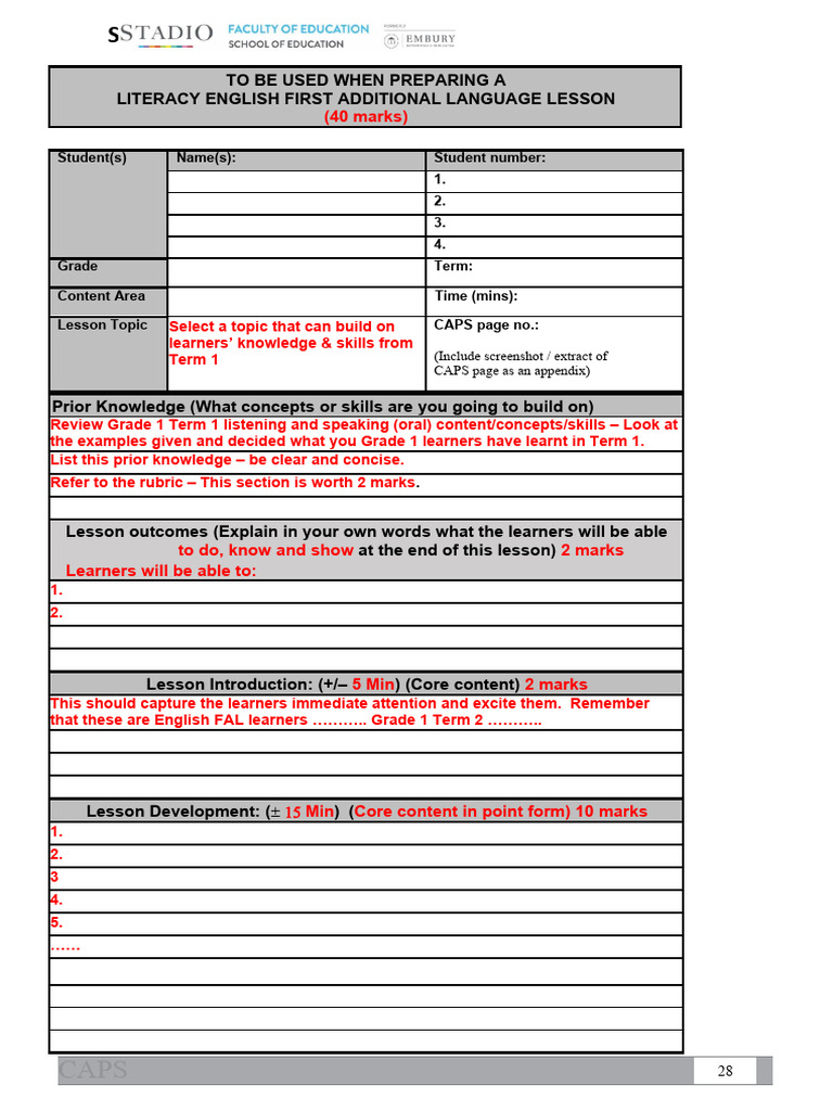 Lea301 Lesson Plan Template With Guidelines | Download Free PDF ...