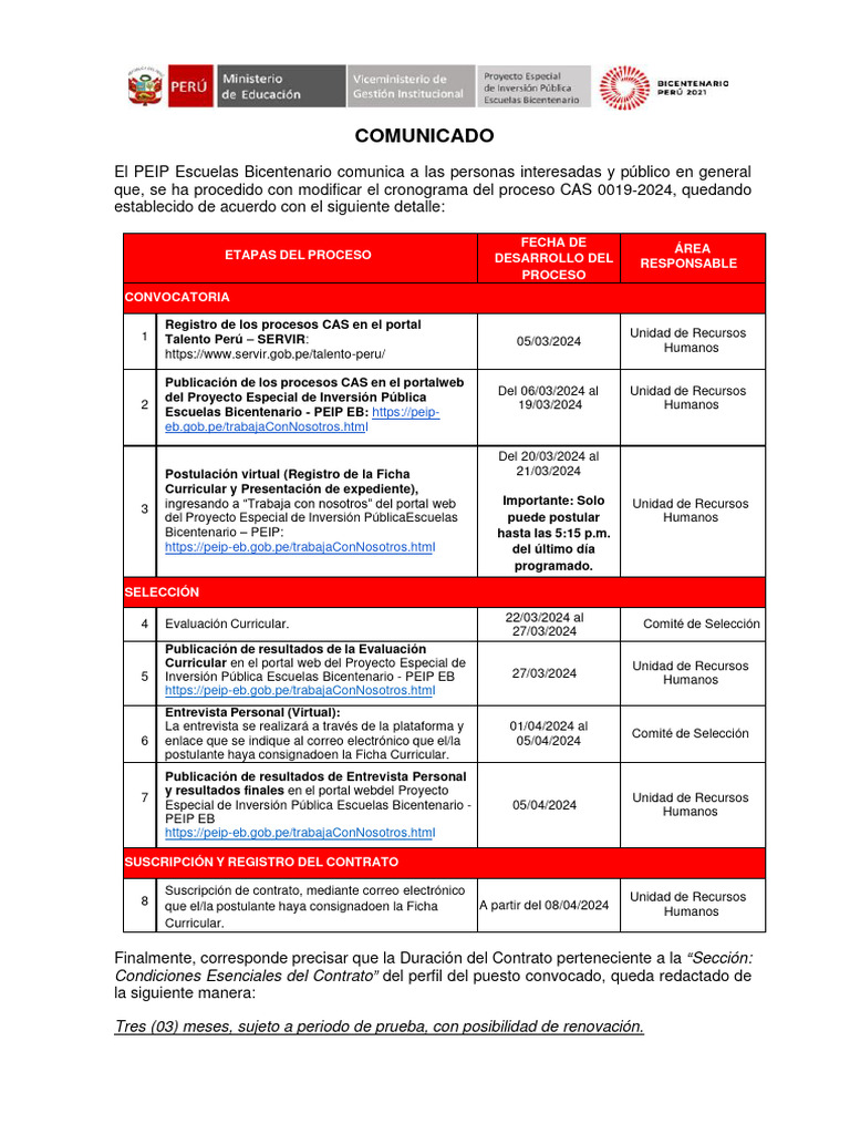 Comunicado CAS 019-2024 | PDF
