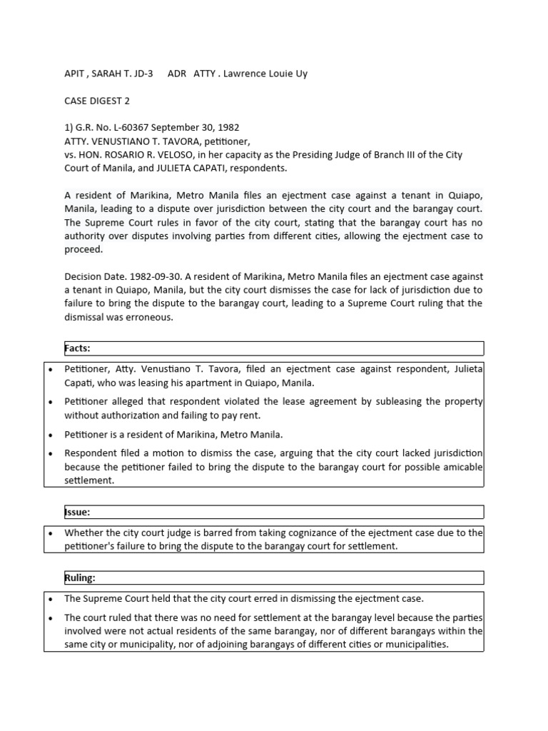 Case Digest 2 Adr | Download Free PDF | Lawsuit | Complaint