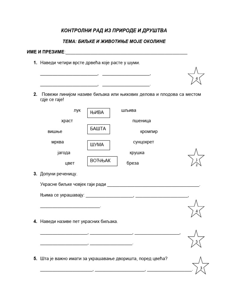 RL - 89 - Kontrolni Rad Biljke I Zivotinje Moje Okoline | PDF