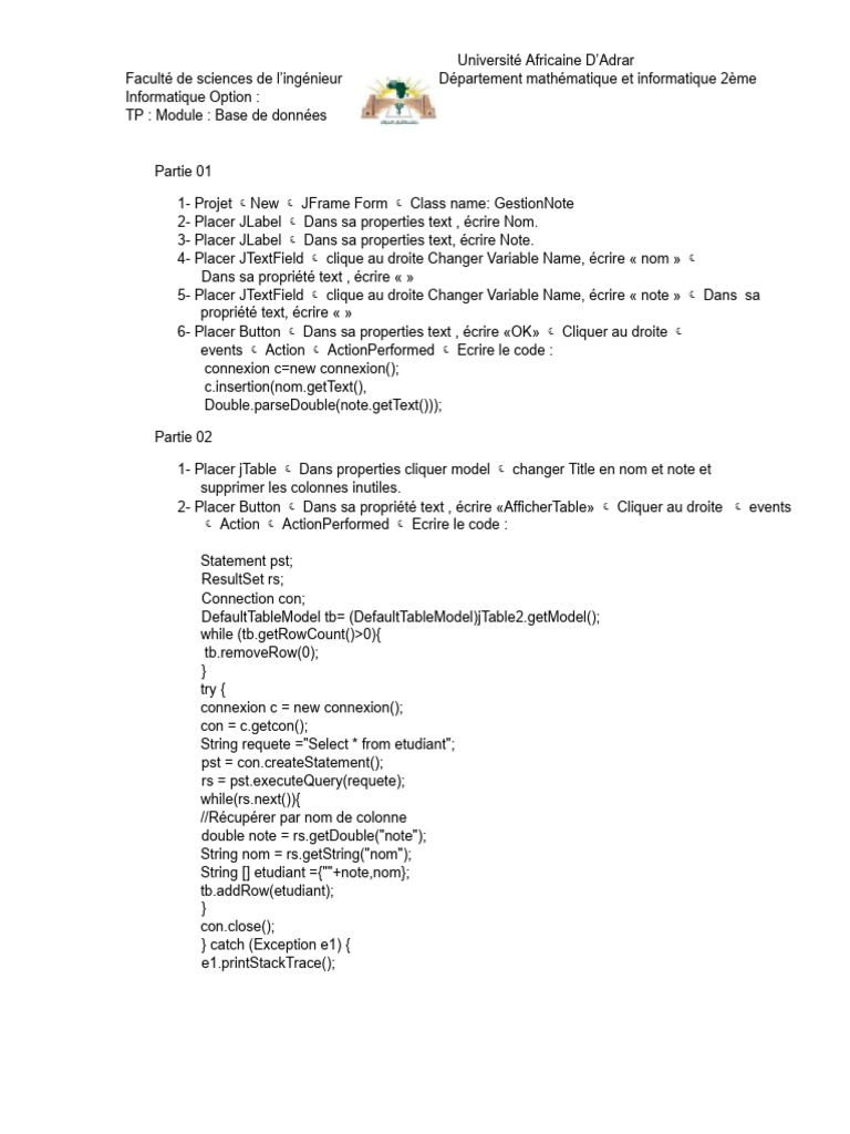 TP Java Netbean MySQl | PDF