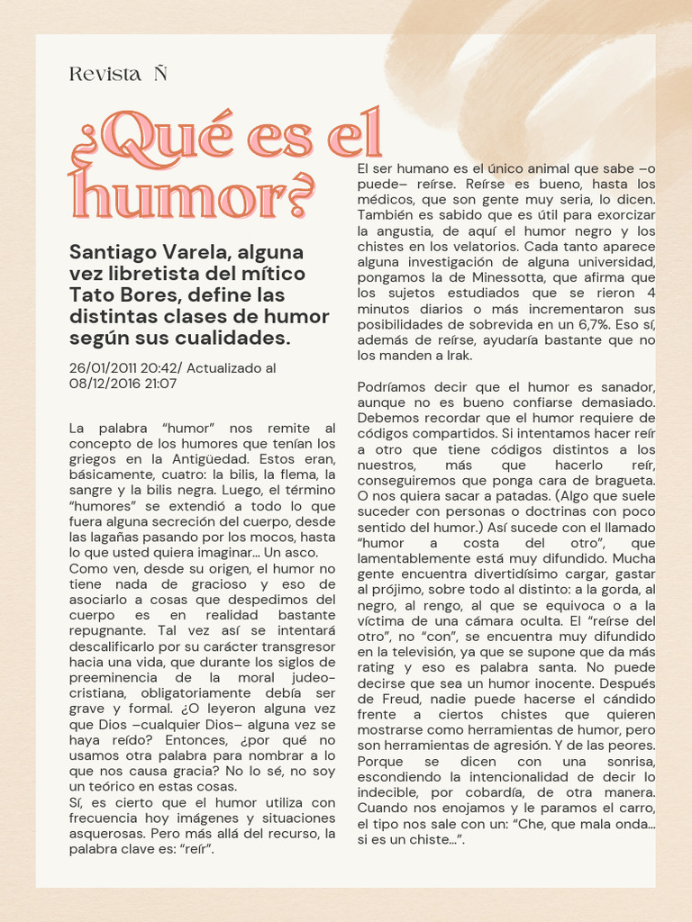 Artículo ¿Qué Es El Humor? | PDF | Humor | Chistes