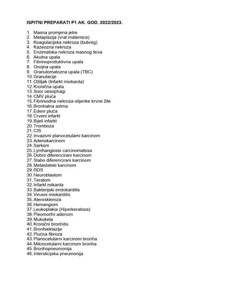 Popis Mikro Preparata 2022-2023 | PDF