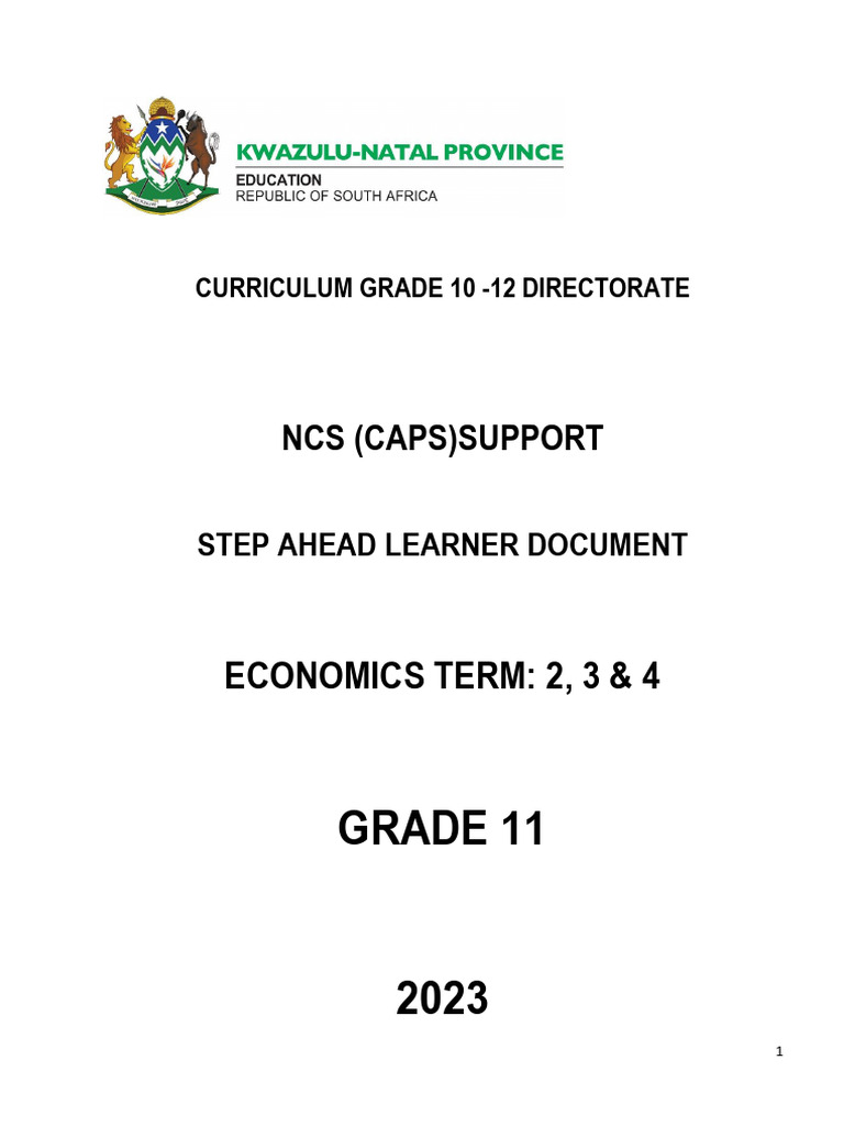 2023 Economics Grade 11 Step Ahead Learner Document Final 10 July | PDF ...