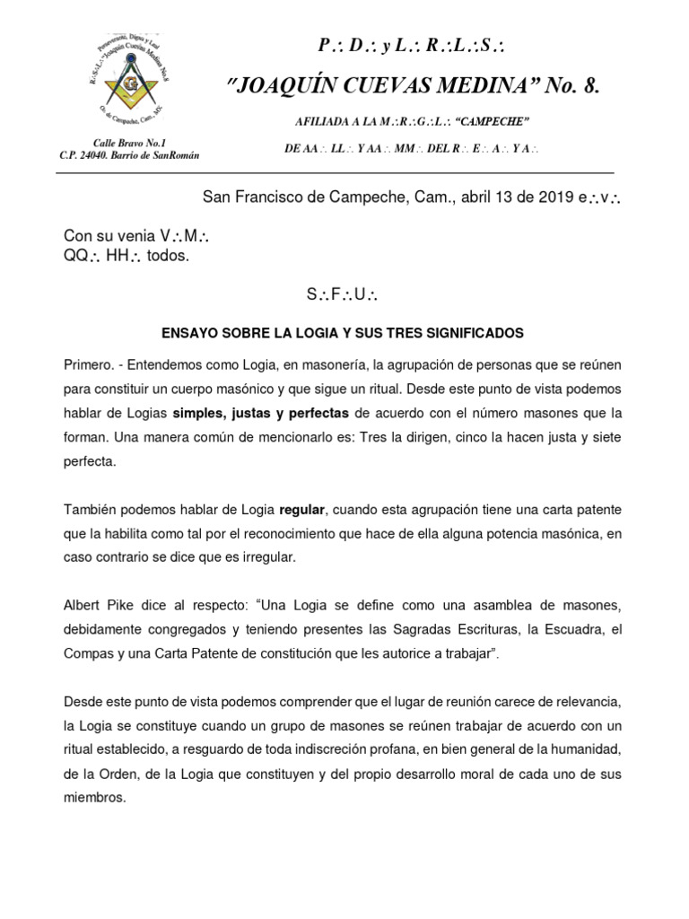 La Logia Masónica y Su Significado | PDF | Masonería