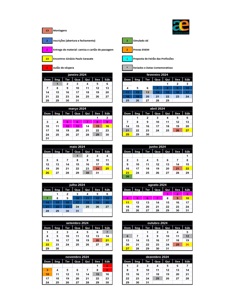 Calendario Ae 2024.Xlsx - Calendário Ae 2024 | PDF