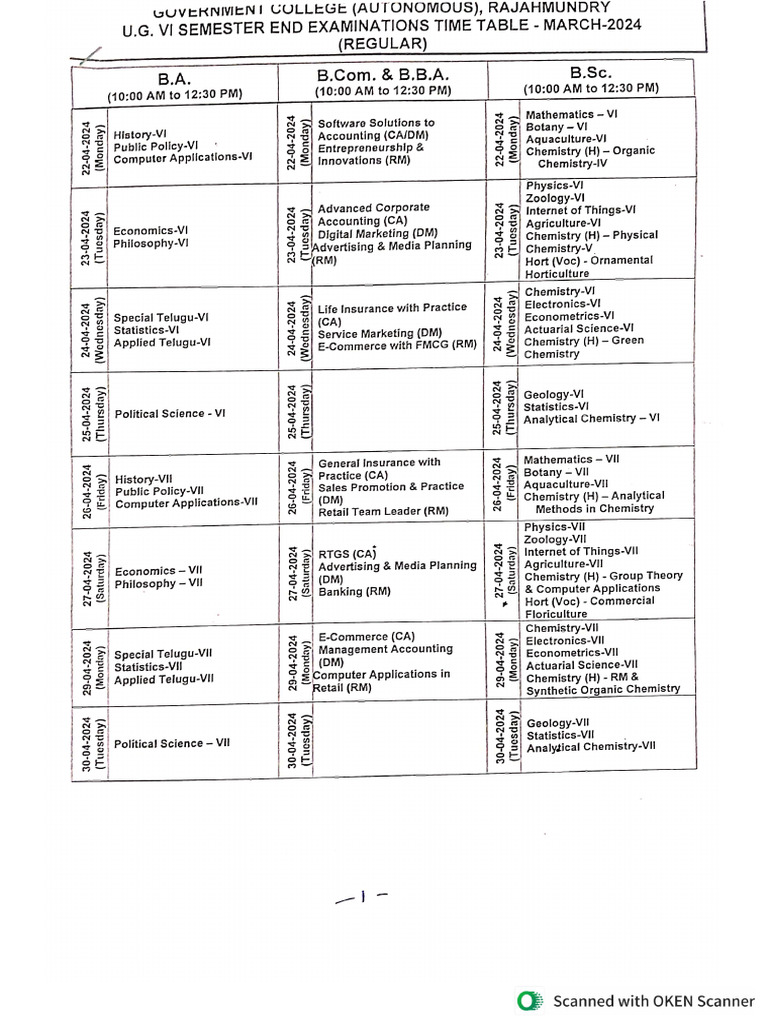 UG 246 SEE-Mar 2024 Timetable | PDF