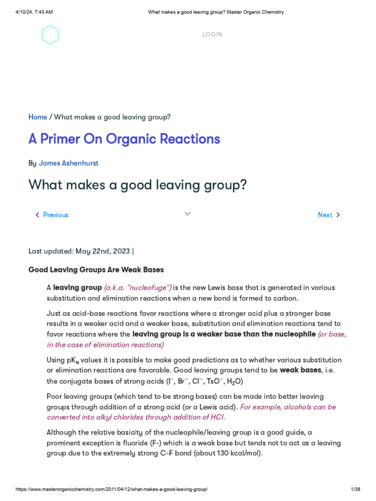 Understanding Good Leaving Groups | PDF | Chemical Reactions | Acid