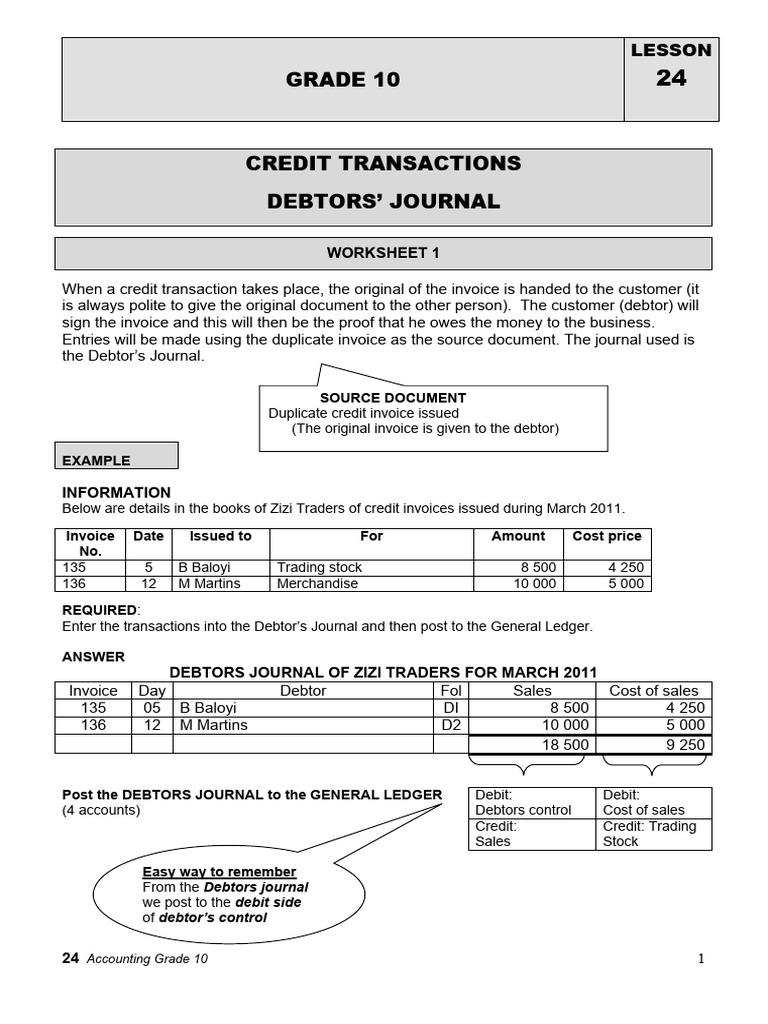 24 NOTES Wk7 Debtors | PDF | Debits And Credits | Financial Economics