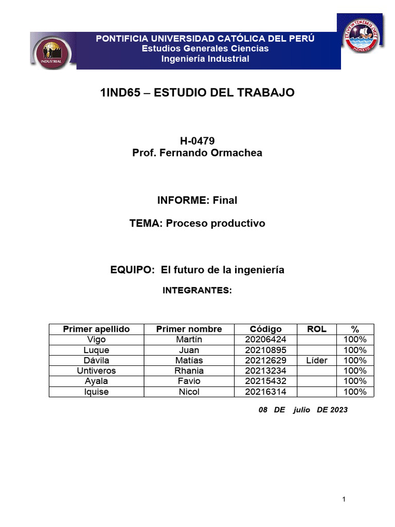 Informe Final, Ejemplo | PDF | Factores humanos y ergonomía | Cobre