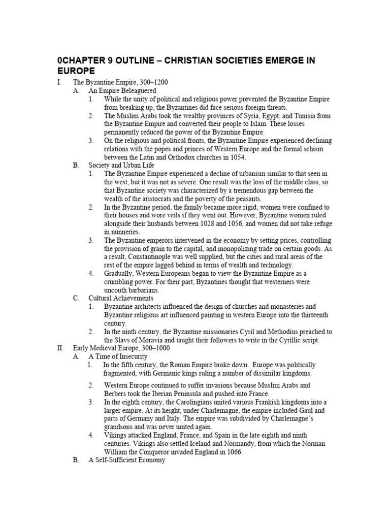 CHAPTER 9 OUTLINE Christian Societies Emerge in Europe | PDF ...