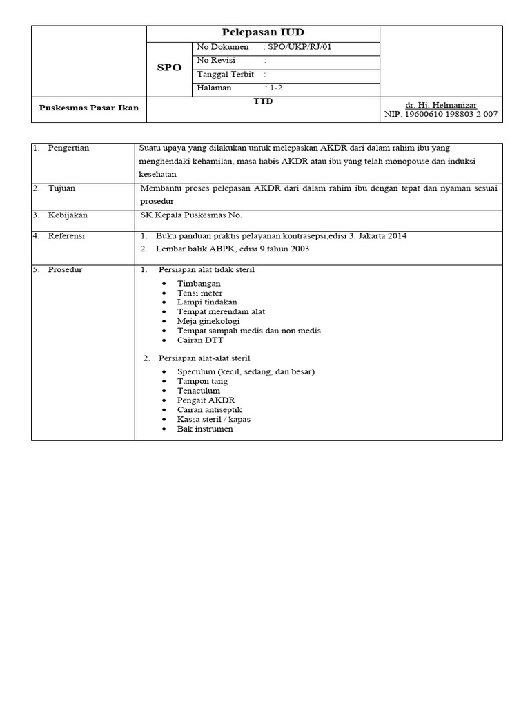 SOP KB - IUD Pelepasan | PDF