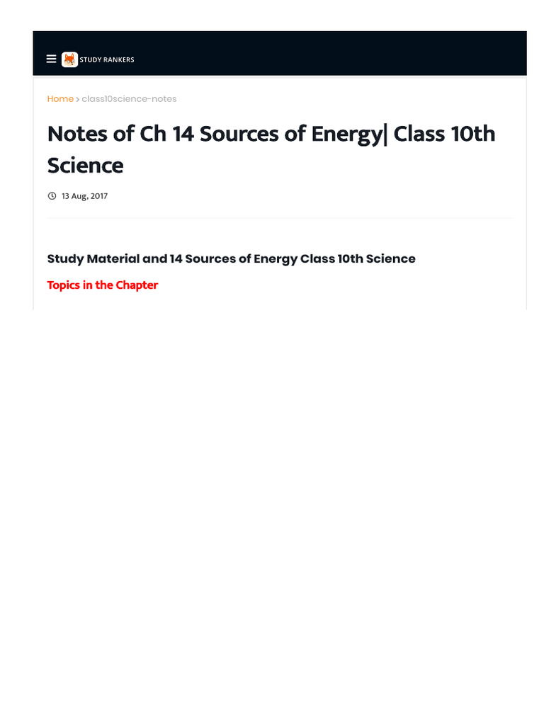Class 10 Science: Sources of Energy Notes | PDF | Nuclear Power ...