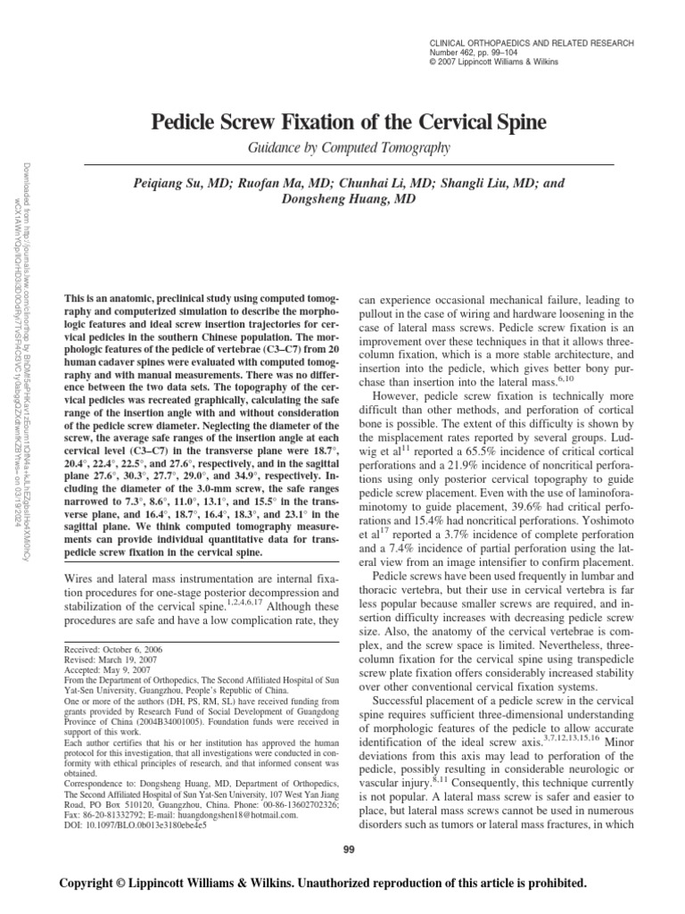 Pedicle Screw Fixation of The Cervical Spine .17 | PDF | Vertebra ...