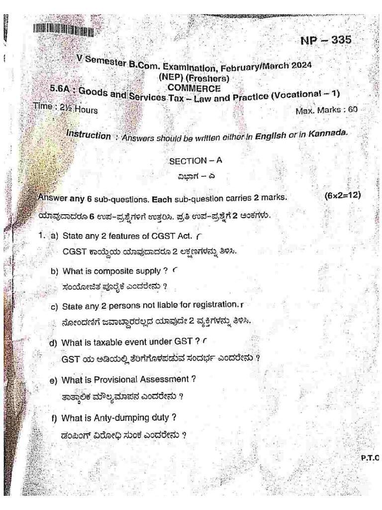 Bangalore University GST QP 2024 Nep | PDF