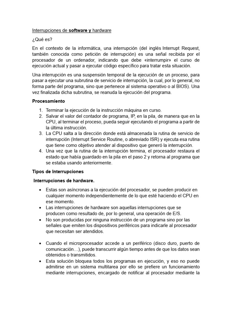 Interrupciones: Software y Hardware | PDF | Programa de computadora | Programación