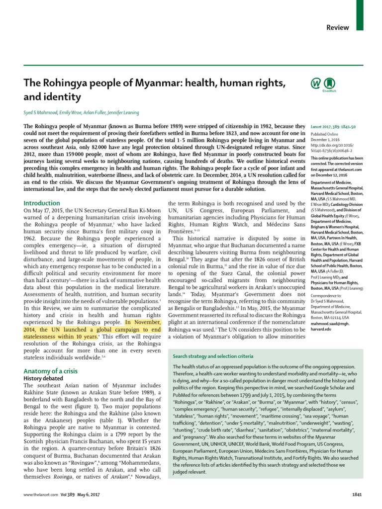 The Rohingya People of Myanmar Health, Human Rights Syed S Mahmood ...