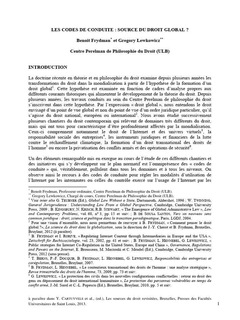 Codes de conduite et droit global | PDF | Responsabilité sociétale des ...