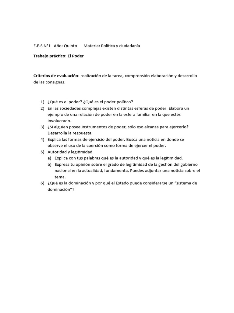 2024 5to Nat. Política. TP5 Poder | PDF