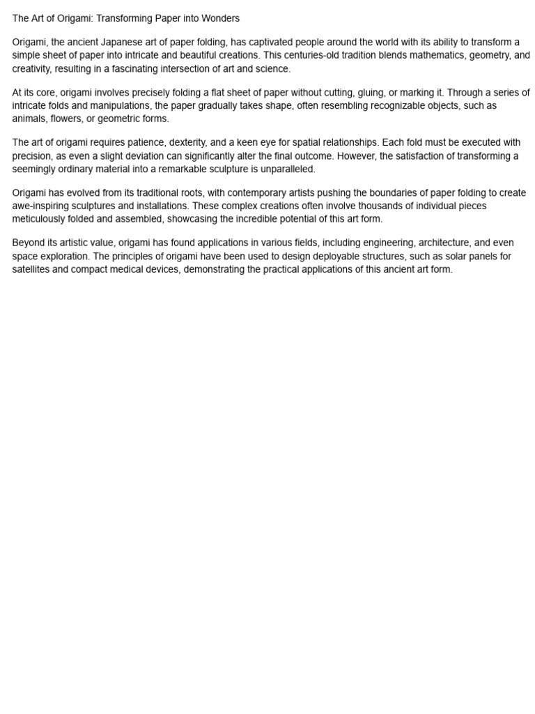 The Art of Origami: Transforming Paper Into Wonders | PDF