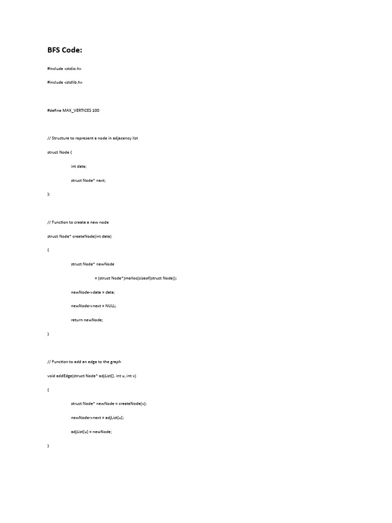 BFS Code AND DFS Code | PDF | Vertex (Graph Theory) | Queue (Abstract ... BFS Code AND DFS Code | PDF | Vertex (Graph Theory) | Queue (Abstract ...