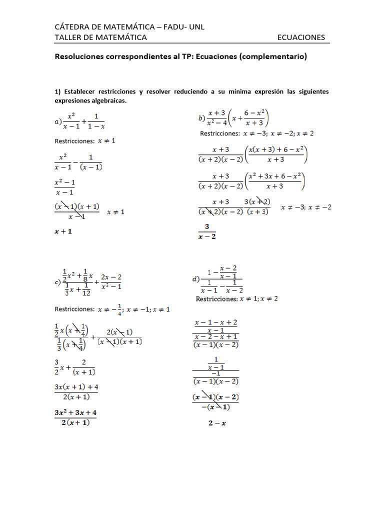 Taller de Matemática - TP Ecuaciones (Complementario) - RESOLUCION | PDF | Triángulo | Ecuaciones