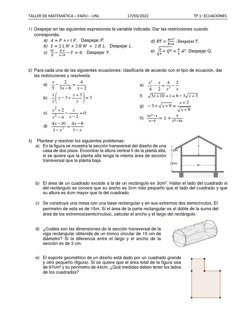 TP - Ecuaciones - Clase 2022 - Resolucion | PDF | Ecuaciones | Matemáticas