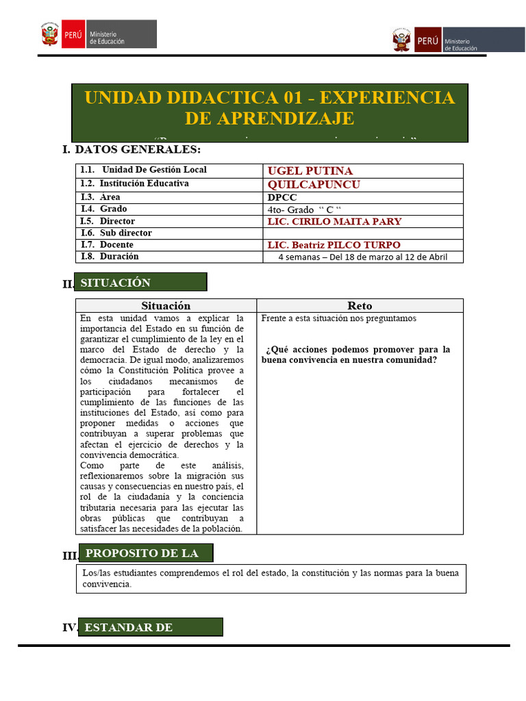 Unidad o Experiencia 01 | PDF | Aprendizaje | Democracia
