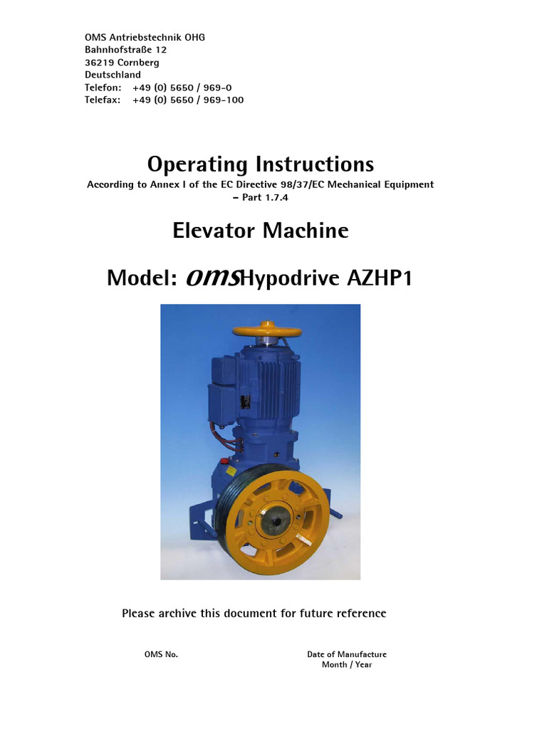 AZHP 1 Operating Instruction | PDF | Elevator | Safety