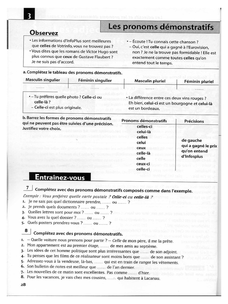 Pronoms démonstratifs et possessifs | PDF