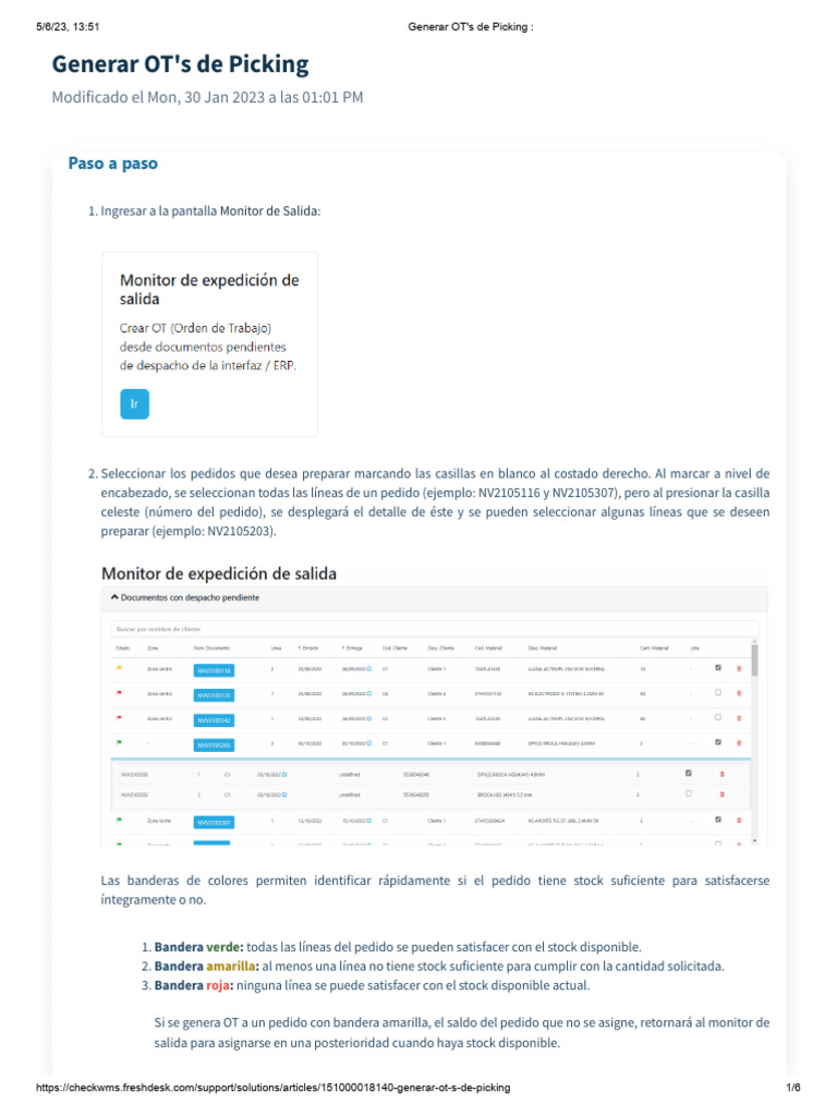 Generar OT's de Picking | PDF