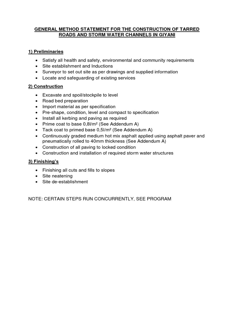 Method Statement Giyani | PDF | Road | Road Surface