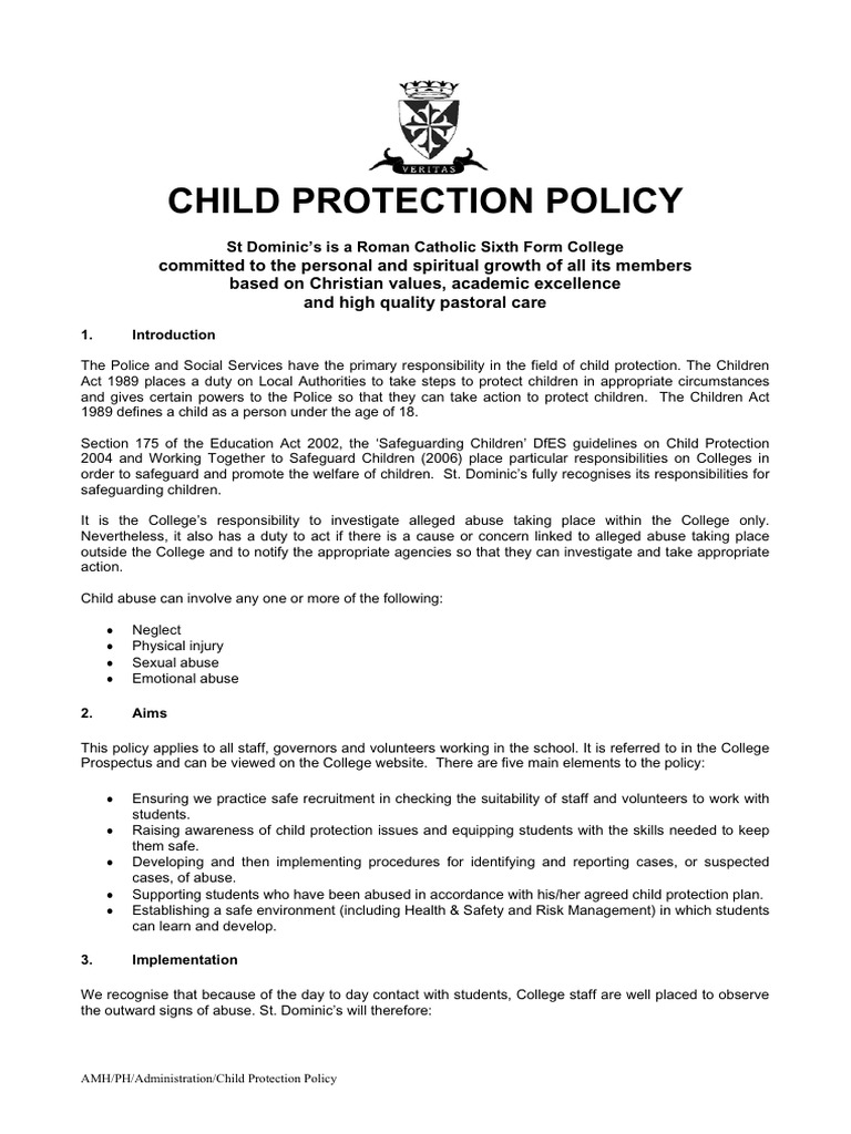 St Dominic's Child Protection Policy | PDF | Child Protection