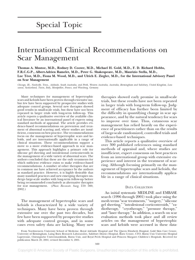 International Clinical Recommendations on Scar Management | PDF | Scar ...