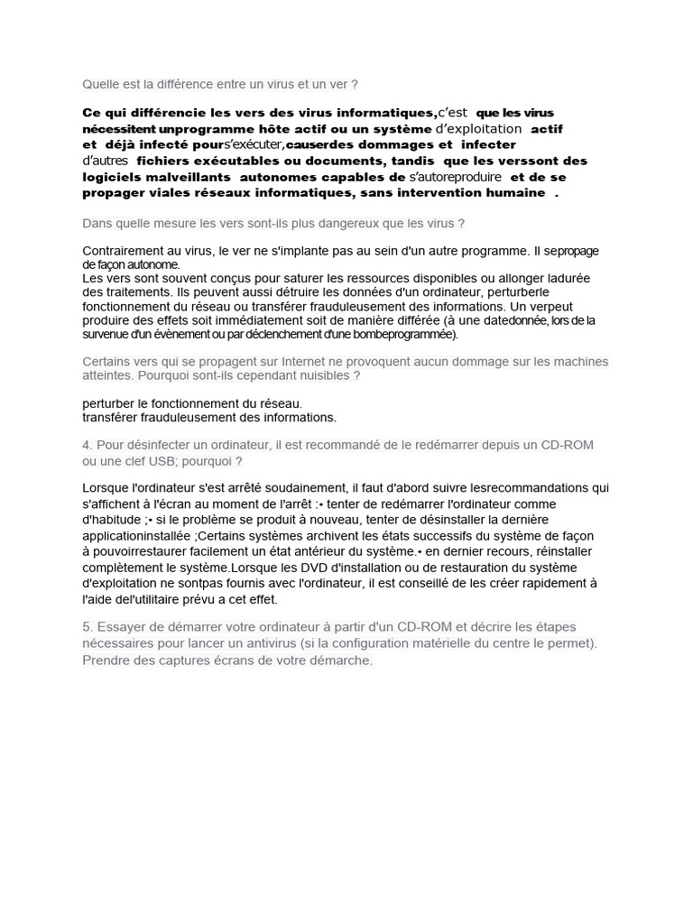 Virus vs Ver : Différences et Dangers | PDF